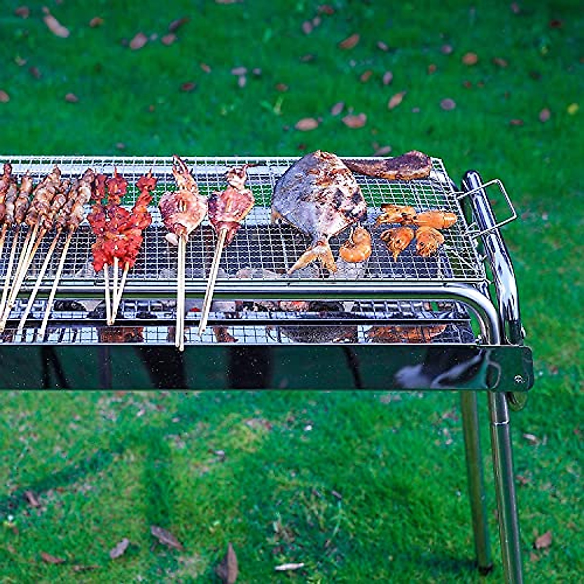 Charcoal Grill, Barbecue Charcoal Grill, Outdoor Stainless Steel Smoker BBQ grill for Outdoor Cooking Camping Picnics Beach 27.5''x12.2''x 27.5''
