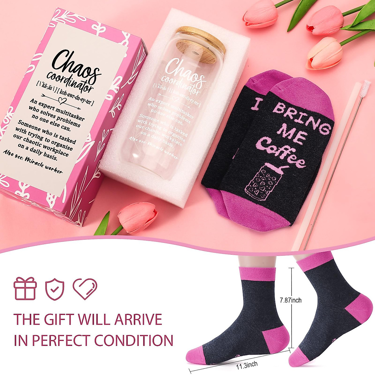 Hweijm Thank You Gifts for Women, Chaos Coordinator & Boss Lady Gifts, Office 20 Oz Coffee Glass