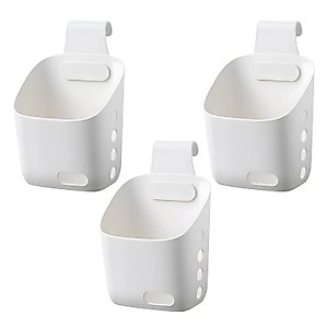 FYY Plastic Hanging Basket for Storage 3 Pack, Plastic Basket with Detachable Hook, Hanging Storage Containers Organizer Shelf for Office Bedroom Kitchen Bathroom White