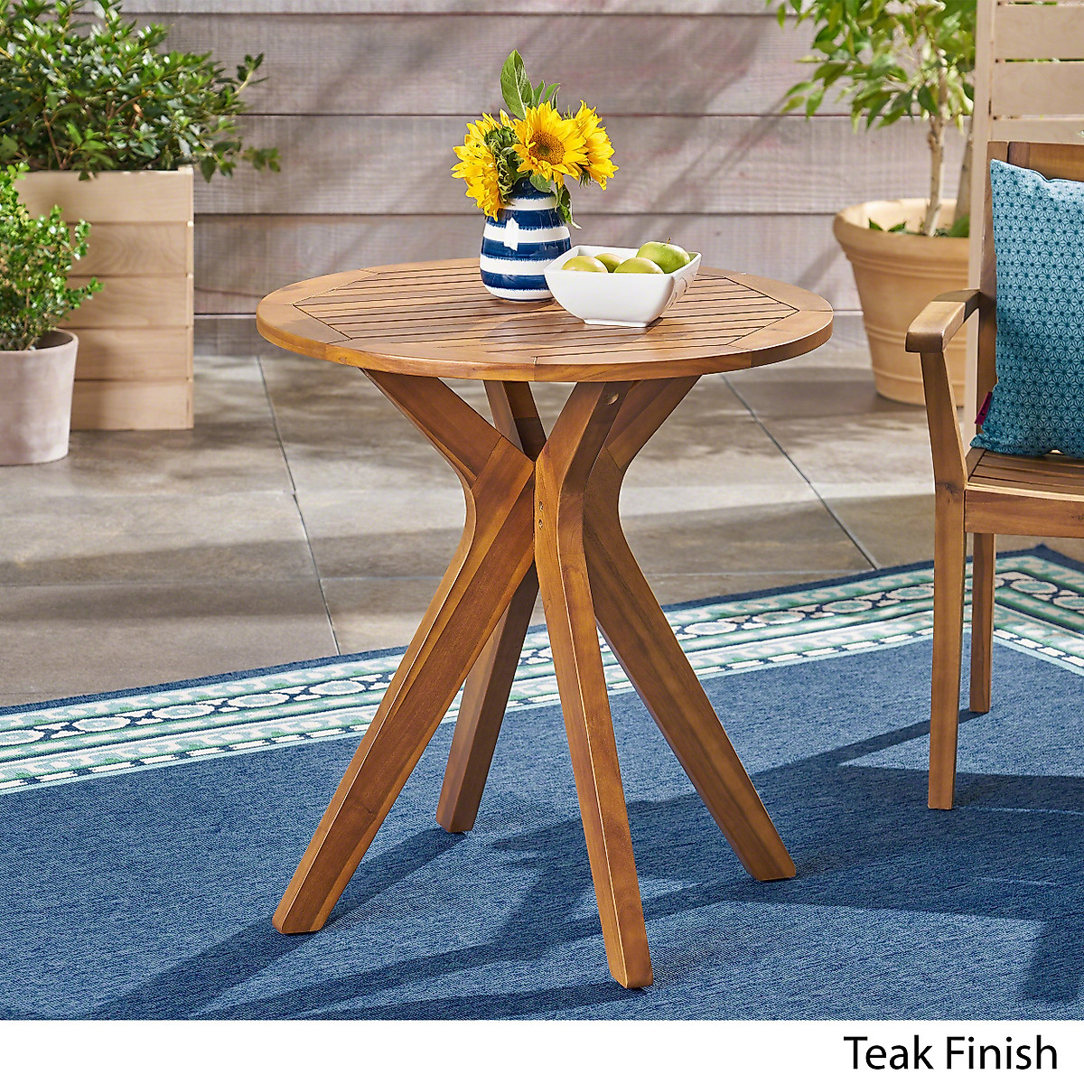 Christopher Knight Home Brigitte Outdoor Round Acacia Wood Bistro Table with X Legs, Teak