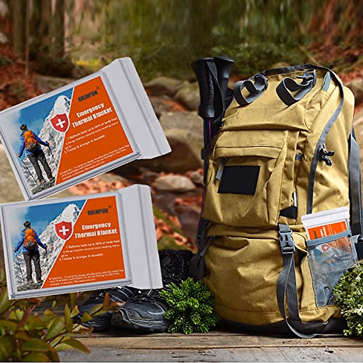 RAINPOH Emergency Mylar Thermal Blanket 82 * 64 in(10 Pack), Gigantic Space Blanket, Survival Blankets Heavy Duty Camping Gear, First Aid, Silver