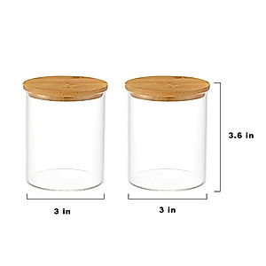 INIUNIK Glass Qtip Holder Dispenser with Bamboo Lid 2 Pack Apothecary Jars Cotton Balls Pads Swabs Holder Jar Bathroom Vanity Canisters Jars for Countertop Storage and Organization