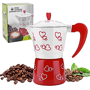 SHANGSKY Espresso Maker Italian Coffee Maker 10oz, Stovetop Coffee Maker Cafetera Italiana Aluminum Mocha Pot with Wooden Handle, Stove Top Espresso Machine (Heart)
