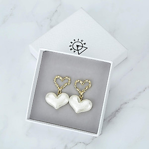 ADLSTIGH Heart Drop Earrings for Women, White Big Love Earring Jewelry Gift for Her, Mom and Friends + Gift Box For Free