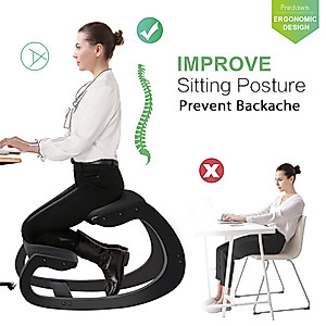 Predawn Ergonomic Kneeling Chair, Rocking Chair Stool, Knee Chair, Posture Chair for Home Office Meditation Wooden & Linen Cushion-Office Desk Chair for Back Neck Pain Relief & Improving (Black)