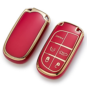 Ocezbiis for Jeep Key Fob Cover with Keychain,Soft TPU 360 Degree Protection Key Case for Cherokee Renegade Dodge Durango Charger Challenger Journey Chrysler Smart Key Shell Accessories