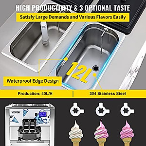 VEVOR Commercial Ice Cream Machine with Two 12L Hoppers Soft Serve Machine with 3 Flavors Commercial Ice Cream Maker 2500W Compressor Soft Ice Cream Machine with LCD Panel for Restaurants Snack Bar