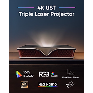 NOMVDIC P2000 Ultra Short Throw 4K Triple Laser Projector, 2500 ANSI Lumen, 50W Speaker, Dolby & DTS Support​, 3D, HDR10, UST Projector Laser TV for Home Cinema (Fire TV Stick 4K Max Included)