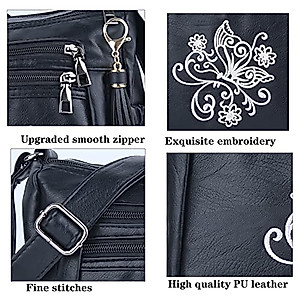 ELDA Embroidered Crossbody Bags For Women Print Pocketbooks Soft PU Leather Purses and Handbags Multi Pocket Shoulder Bag