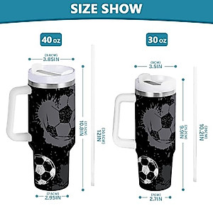 ARGTILDN 40 oz Tumbler Football Sport Soccer Insulated Travel Mug with Handle and Straw Lid Stainless Steel Vacuum Coffee Cup Tea Beverage Container Water Bottles for Car Sports office