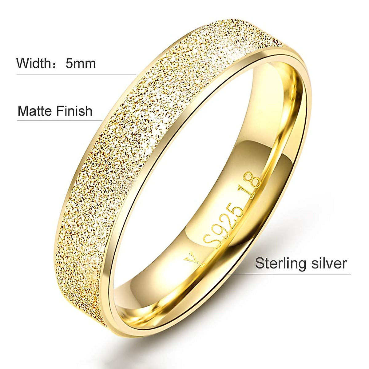 AVECON 18k Gold Plated Sterling Silver Matte Finish Scrub Ring for Women Size 7