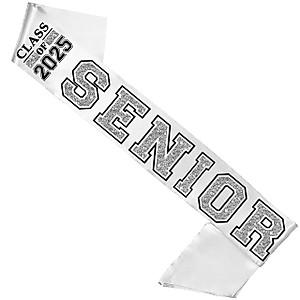 Senior Sash 2025 Unisex Sparkle Sash - Silver with Black Outline, Class of 2025 Premium Satin Sash for Graduation Party Supplies and Gifts (ClsOf25) SLV w/Blk