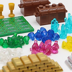 Feleph Treasure Accessories Money Building Blocks Set Jewel Chest, Gems Diamonds, Bullion Gold Tile Silver Bar, Power Crystals, Coins, Goblet, 100 Dollar Bill Cash Toy Brick