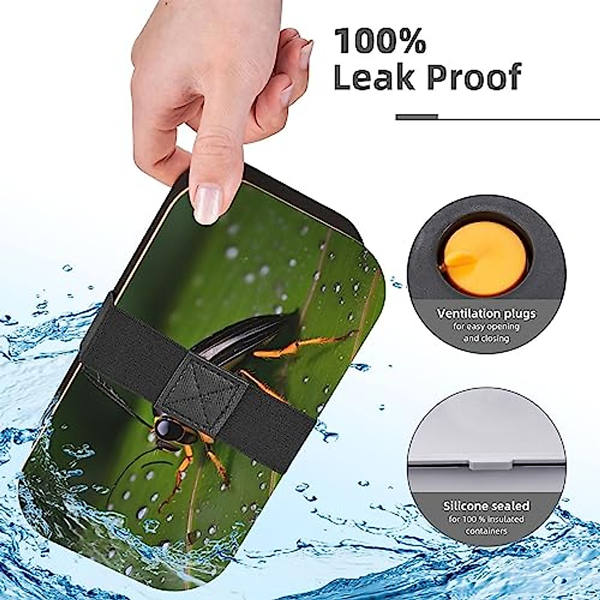 Insects On Leaves Adult Lunch Box, Bento Box, With Cutlery Set Of 3, 2 Compartments, Rectangular, Lunch Box For Adults