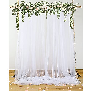 White Backdrop Curtain for Parties 10 ft x 10 ft Sheer Tulle Backdrop Drapes for Wedding Ceremony Birthday Baby Shower Photo Backdrop Curtain Decorations 2 Panels 5ft x 10ft