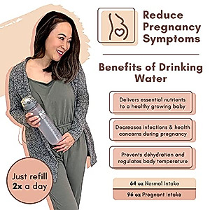 Mewl Pregnancy Water Bottle Tracker with Straw (BPA Free) - Weekly Pregnancy Milestone Stickers & Motivational Water Bottle with Time Marker - Pregnancy Must Haves & First Time Mom Gift