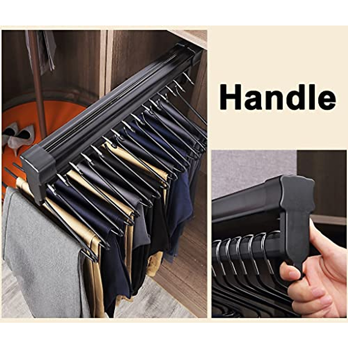 Extendable Clothes Rail Black, Pull Out Pant Hangers Closet Rod Adjustable 26-61cm Wardrobe Rail Clothes Rack,Load- Bearing 25kg (Size : 26cm/10.2in)
