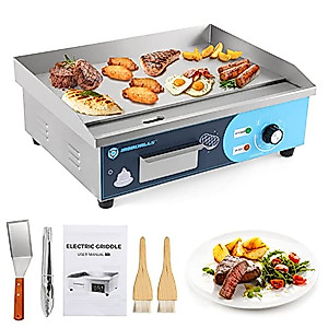 IRONWALLS Commercial Griddle Electric 22”, 3000W Electric Flat Top Grill, Stainless Steel Countertop Electric Griddle Nonstick with 122~572℉Adjustable Temperature Control for Restaurant Kitchen