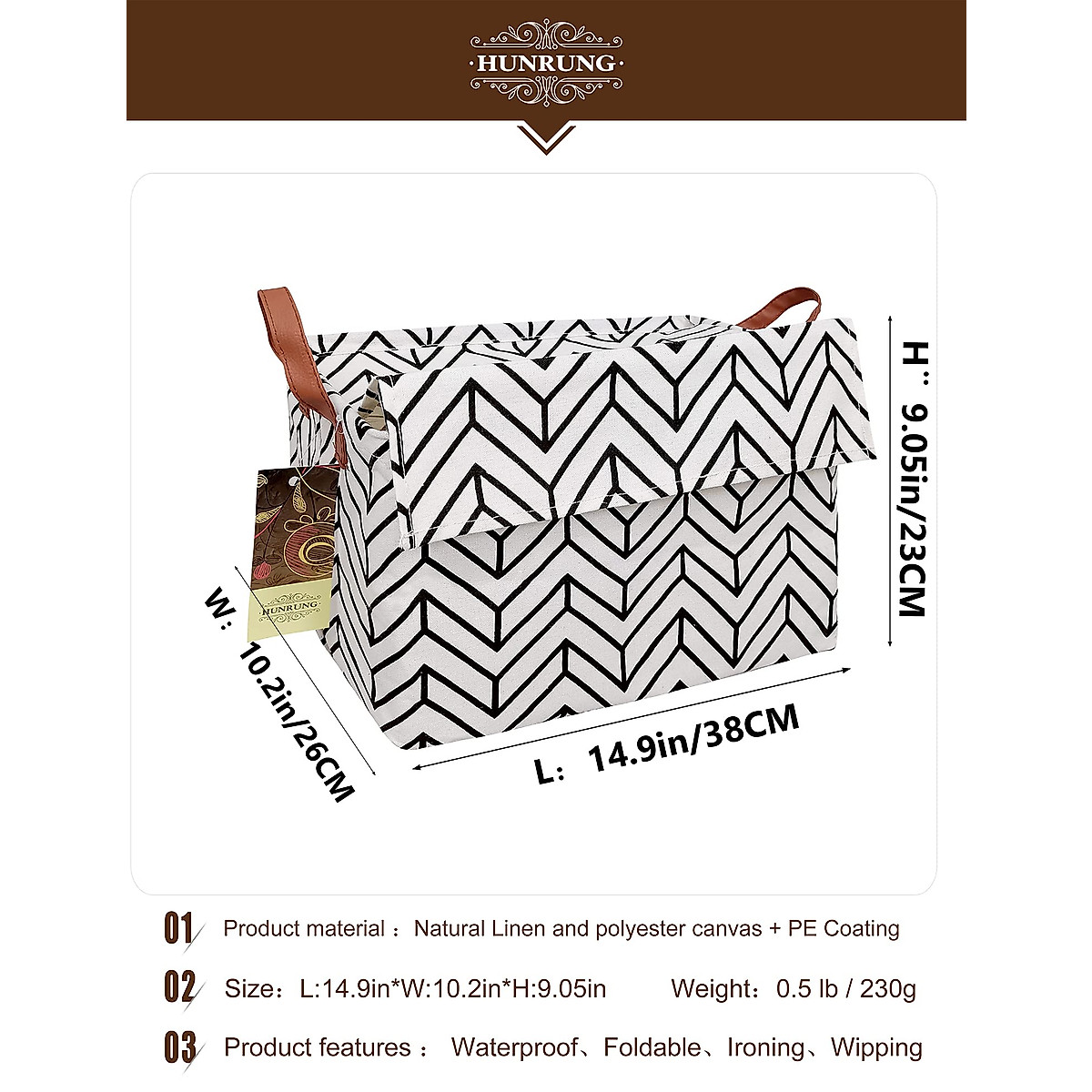 HUNRUNG Storage Boxes with Lids Rectangle/Square Storage Bins，Storage Basket Cute Canvas Organizer Bin for Pet/Children Toys, Books, Clothes Perfect for Rooms/Playroom/Shelves（Rec-Geometry-with lid）