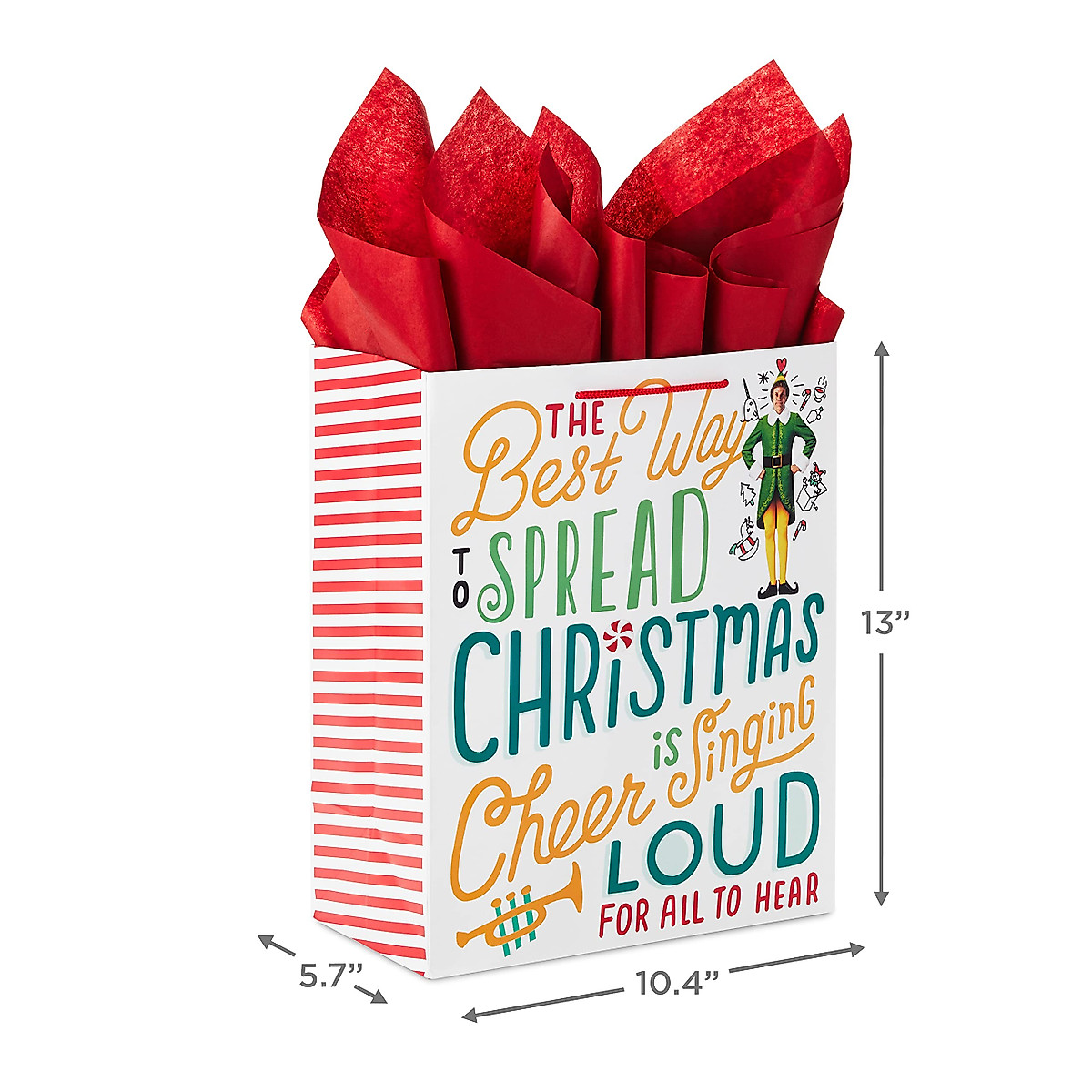 Hallmark 13" Large Elf Gift Bag with Tissue Paper (Movie Quote: "The Best Way to Spread Christmas Cheer…") for Kids, Grandchildren, Adults