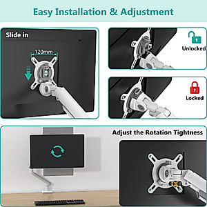 WALI Single White Monitor Mount Arm Stand, Fully Adjustable, Mechanical Spring Tension Indicator, Bracket with Clamp, Display Up to 32 inch, 22lbs Weight Capacity (MATI001-W), White