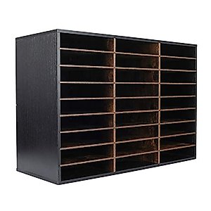 TQVAI Wood Adjustable Literature Organizer Desktop File Sorter Mail Center Paper Storage Cabinet Home & Office Mailbox School Classroom Keepers, 27 Slots Compartments, Black/Archaize