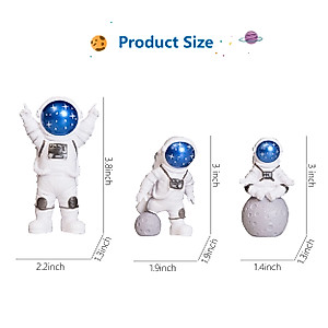[ 3Pcs ] Astronaut Figurines Cake Topper Miniature Astronaut Toys Ornament Home Arts and Crafts Desktop Accessories Tabletop Decoration Spaceman Party Gifts(blue)