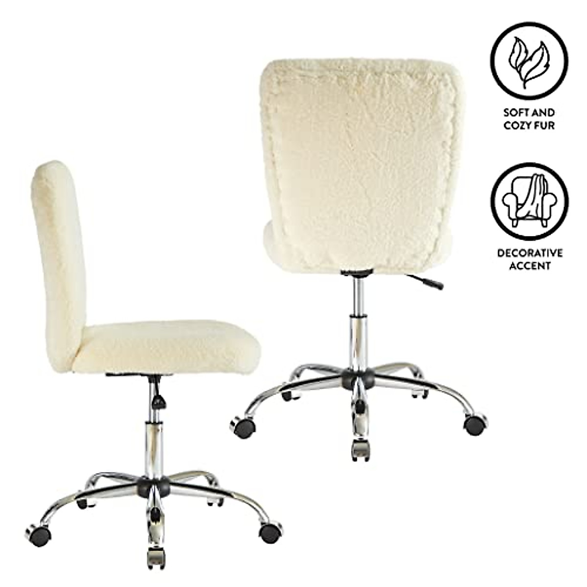 Urban Lifestyle Mongolian Faux Fur Task Chair, Adjustable, 28D x 19W x 34H in For Office, Ivory