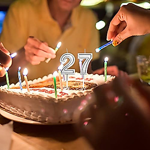 27th Birthday Candles Cake Numeral Candles Happy Birthday Cake Candles Topper Decoration for Birthday Wedding Anniversary Celebration Supplies (Silver)