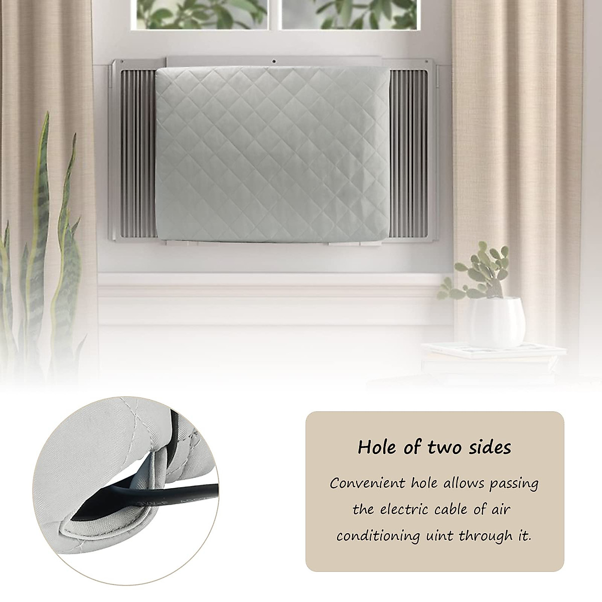 Indoor Air Conditioner Cover,Small AC Unit Window Cover for Inside Double Insulation with Elastic Drawstring 17L x 13H x 3.5D inches Grey