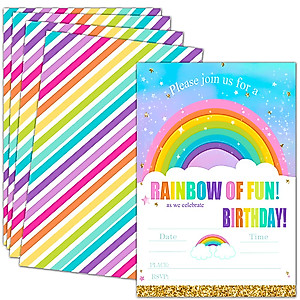 ukebobo Rainbow Birthday Party Invitations with Envelopes – Birthday Party Invitations, Rainbow Party Decorations– 20 Cards With Envelopes（c02）