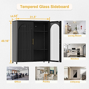 OSEILLC Metal Sideboard Buffet Cabinet with Tempered Glass Doors, Accent Cabinet with Adjustable Shelves, Credenza Cupboard Console Table for Kitchen, Living Room, Dining Room, Bedroom, Hallway