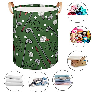Large Laundry Basket Collapsible Laundry Hamper Cartoon Green Golf Ball Sport Laundry Bag with Handles Tall Clothes Hamper Toys Storage Basket Bin for Nursery College Dorm (70L)