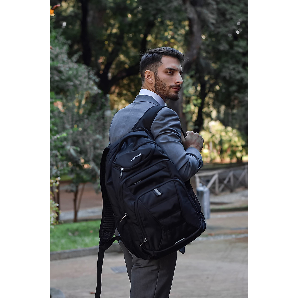 LIGHT FLIGHT Backpack for Men, Travel Backpack with USB Charging Hole, 17.3 Inch Laptop Backpack, School College Bookbag, Large Capacity Computer Backpacks, 40L Work Bag for Business, Black