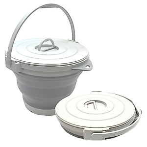 SAMMART Set of 2-10L (2.64Gallon) Collapsible Fishing Bucket Locking Lid, 31cm Dia. (2, Grey)