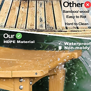 Y&M 2-Tier Bathroom Shower Bench with Waterproof Storage Shelf, HDPE Towel & Shower Head Shelves Curved Seat, Small Tub Chair for Shaving Legs Foot Stool, Bath, Spa, Indoor or Outdoor Use, Teak