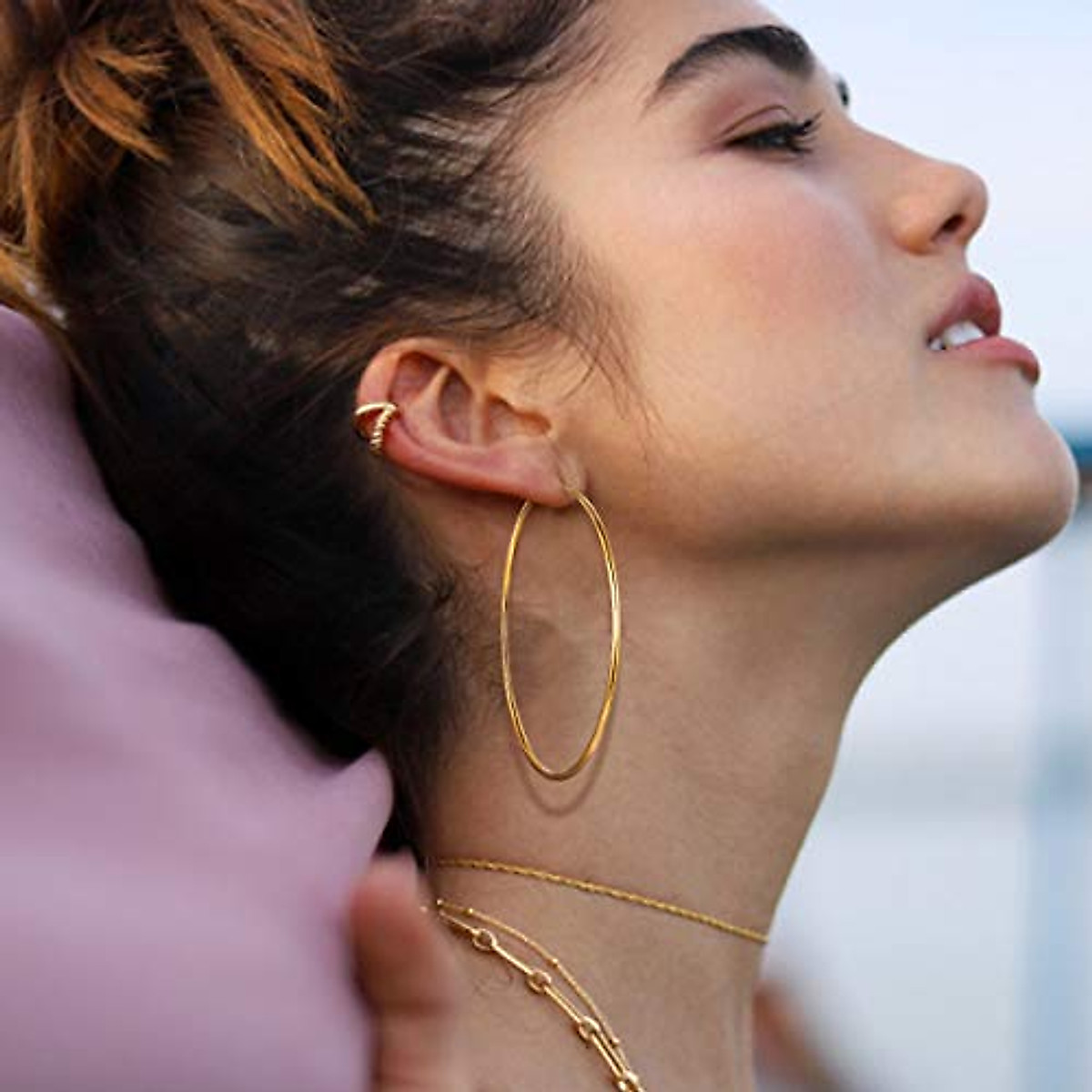 ChicSilver Huge Hoop Earrings, Hypoallergenic 18K Gold Plated Sterling Silver Hoop Earrings Endless Circle Big Hoops for Women (70mm)