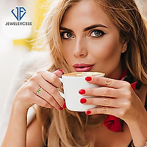 JEWELEXCESS Peridot August Birthstone Jewelry – 0.45 Carat Peridot 14K Gold Over Silver Ring Jewelry Gemstone Rings with Hypoallergenic 14K Gold Over Silver Band