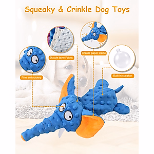 2 Pcs Dog Toys, Squeaky Dog Toys, No Stuffing Plush Dog Toys, Chew Toys with Crinkle for Puppy Teething, Durable Pet Toys for Small Medium Dogs, Elephant Blue + Octopus Dog Toys