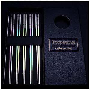 Albino Monkey Reusable Chopsticks - Extra Long 9" - 5 Pairs per Pack - Made of Food-Safe Stainless Steel - Holographic Design - Asian Dining Utensils for Home Kitchen & Restaurants - Nice Giftable Box