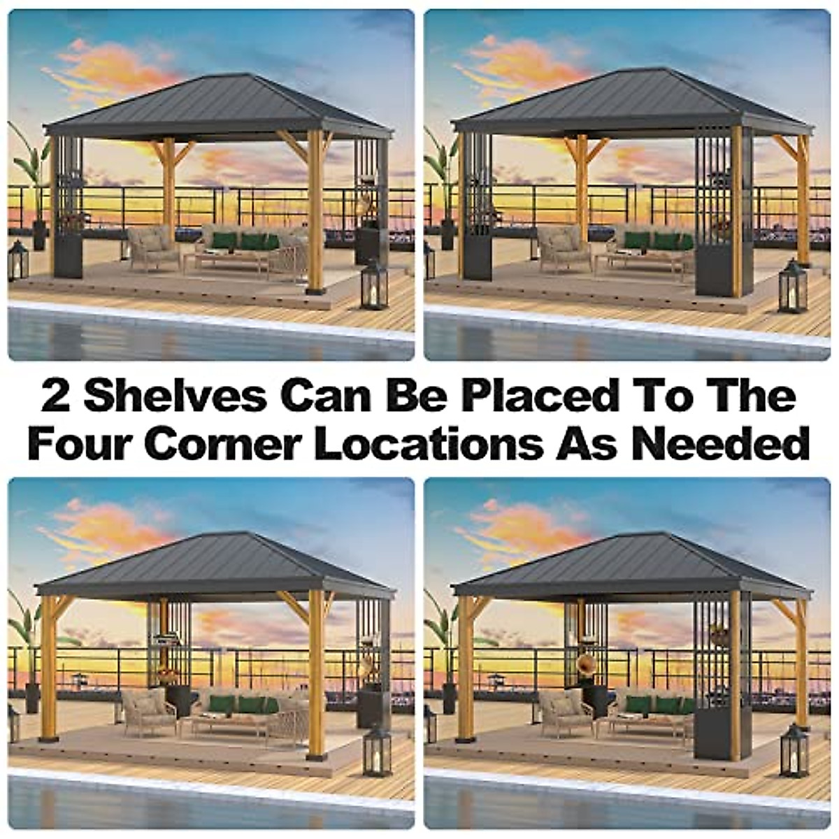 OLILAWN Gazebo 12x14, Outdoor Hardtop Gazebo with Large Aluminum Frame, Galvanized Steel Top Gazebo with Drainage System, All-Weather Metal Gazebo Pavilion with Display Shelves, for Patio Garden Lawns