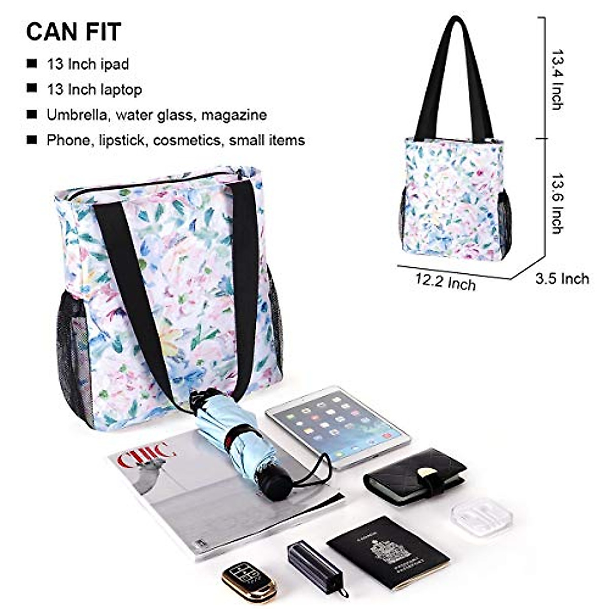 Women Tote Bag Girls Floral Shoulder Purse Beach Hand Bag with Zipper Pockets for Daily Travel Work School Yoga (Fantasy Bloom)