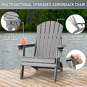 FUNBERRY Plastic Adirondack Chairs,Folding Adirondack Chairs,Adjustable Backrest Adirondack Chair,Fire Pit Chairs,Resin Adirondack Chairs with Cup Holder,Composite Adirondack Chairs