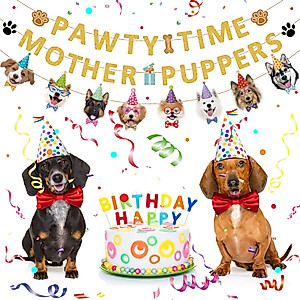 3 Pieces Let's Pawty Banner Dog Birthday Party Supplies Gold Glitter Mother Puppers Pawty Time Dog Banners for Dog Birthday Party Decorations