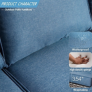 XIZZI Patio Furniture Sets Outdoor Conversation Set 5 Piece All Weather Wicker Sofa Sectional with Ottomans and 2 Pillows for Garden Backyard Deck,Grey Wicker Denim Blue