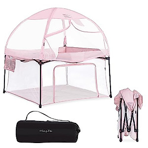 Dream On Me Ziggy Square Playpen with Canopy | Baby Playpen | Portable and Lightweight | Playpen for Babies and Toddler | Pink