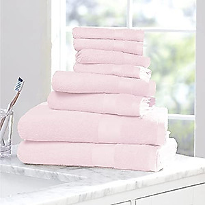 BOUTIQUO 8 Piece Towel Set 100% Ring Spun Cotton, 2 Bath Towels 27X54, 2 Hand Towels 16X28 and 4 Washcloths 13X13 - Ultra Soft Highly Absorbent Machine Washable Hotel Spa Quality - Pink