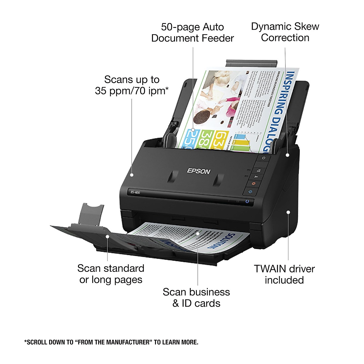 Epson WorkForce ES-400 Color Duplex Document Scanner for PC and Mac, Auto Document Feeder (ADF)