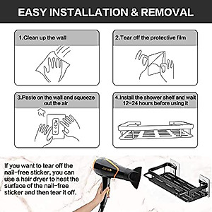 2 Pack Shower Caddy Shelf Organizer Rack, Black Shower Caddy Bathroom Organizer, Rustproof No Drilling Adhesive Shower Shelves with Fixed Removable Hooks for Kitchen Storage, Apartment Decor