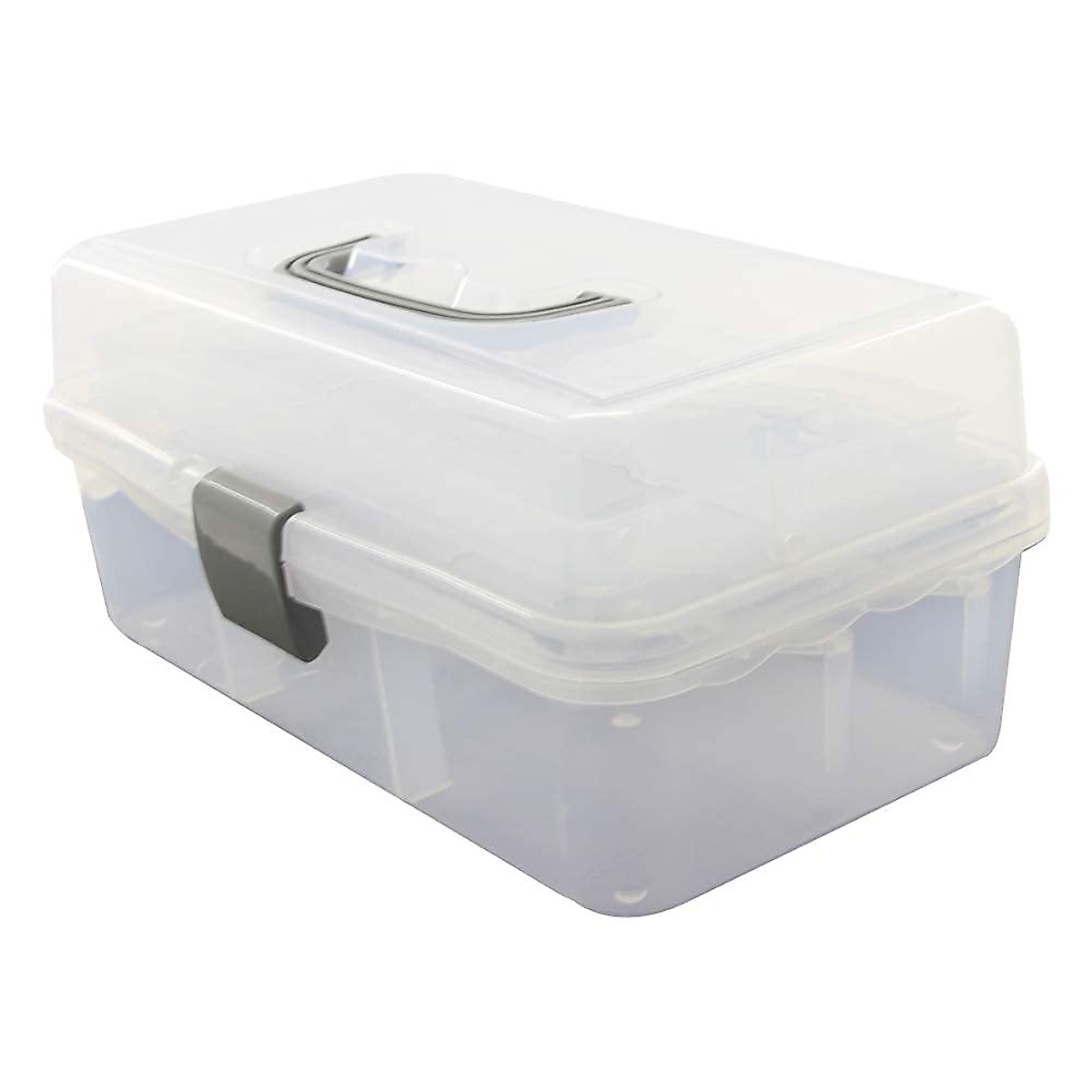 Auniwaig Portable Handled Storage Organizer Box 33cm Plastic Sewing Box Multipurpose Art Tool Container Case Transparent Box with Removable Tray for Art Craft and Cosmetic (33x20x15cm) 1pcs